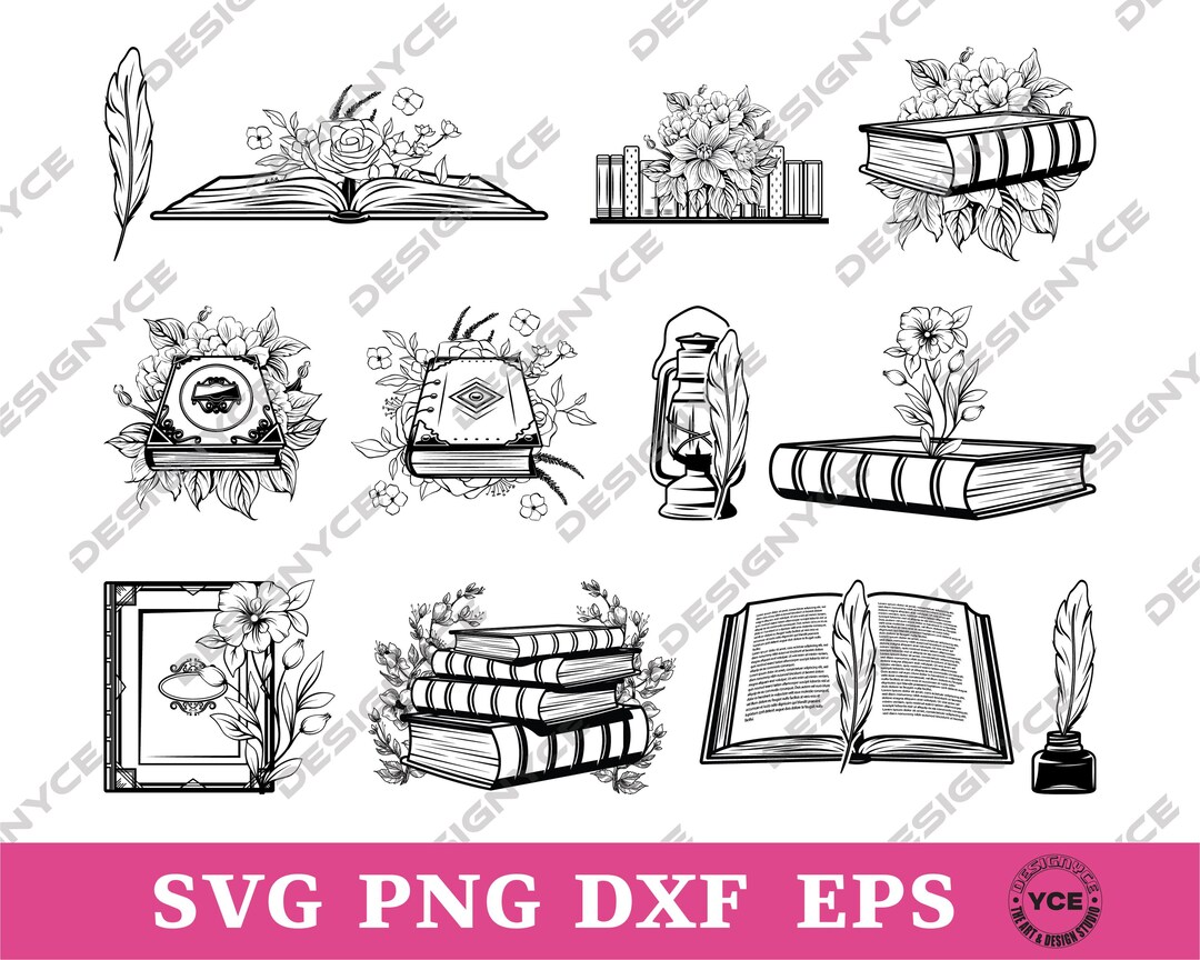 Floral Book SVG, Floral Book Vector, Silhouette, Cricut File, Clipart ...