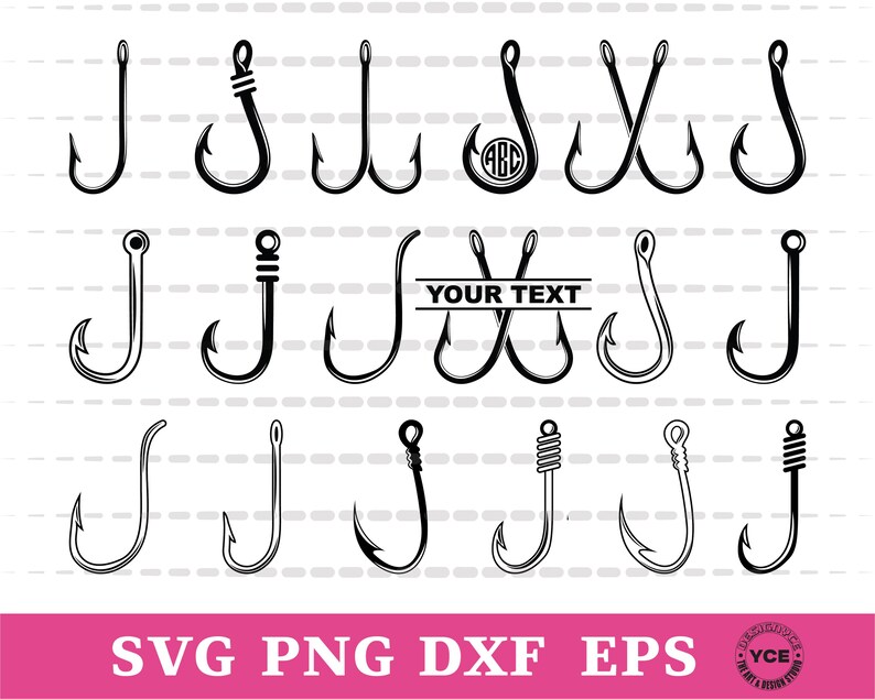 Fish Hooks SVG, Fish Hooks Vector, Fish Hooks PNG, Silhouette, Cricut ...