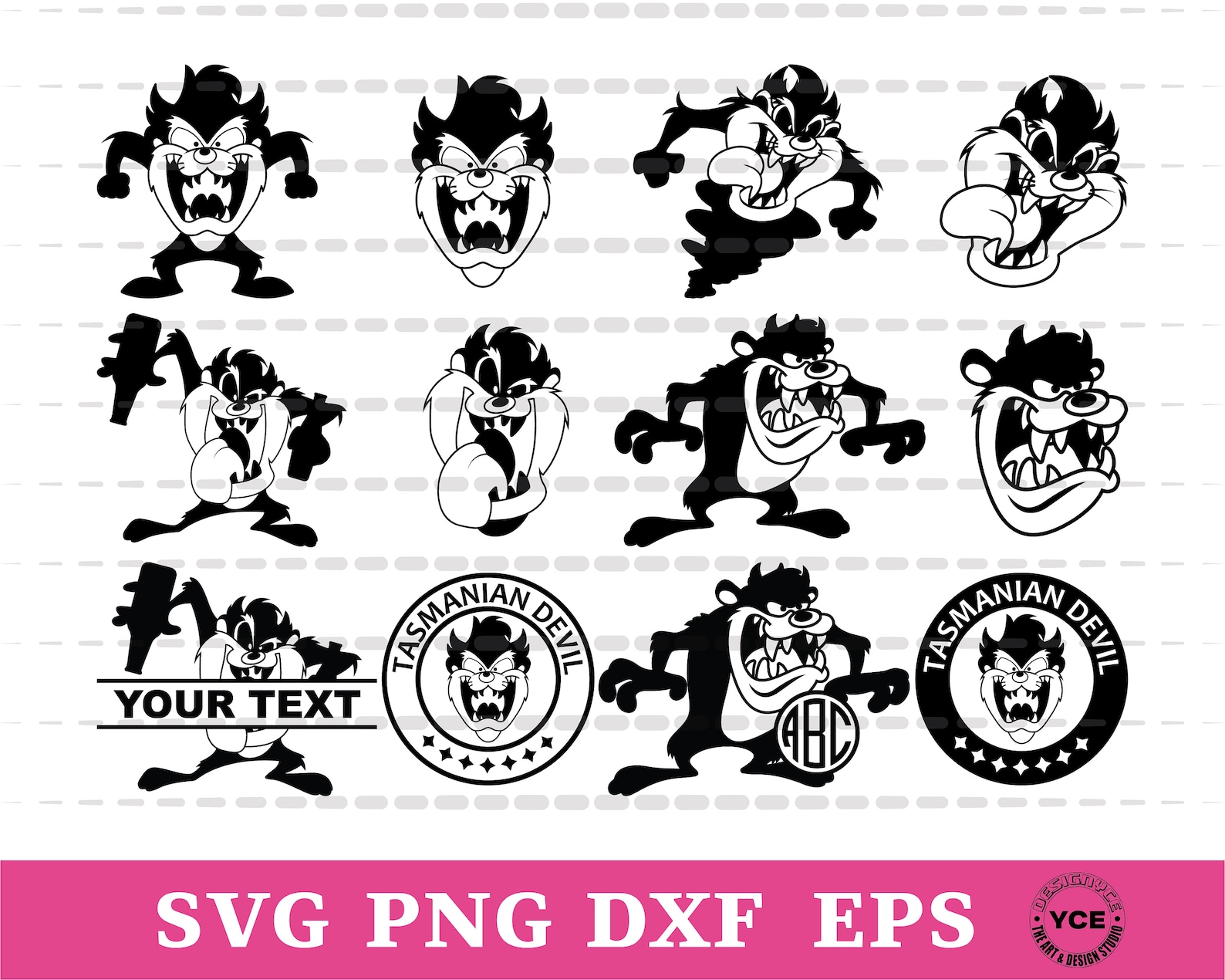 Tasmanian Devil Black and White SVG, Tasmanian Devil Vector, Silhouette ...