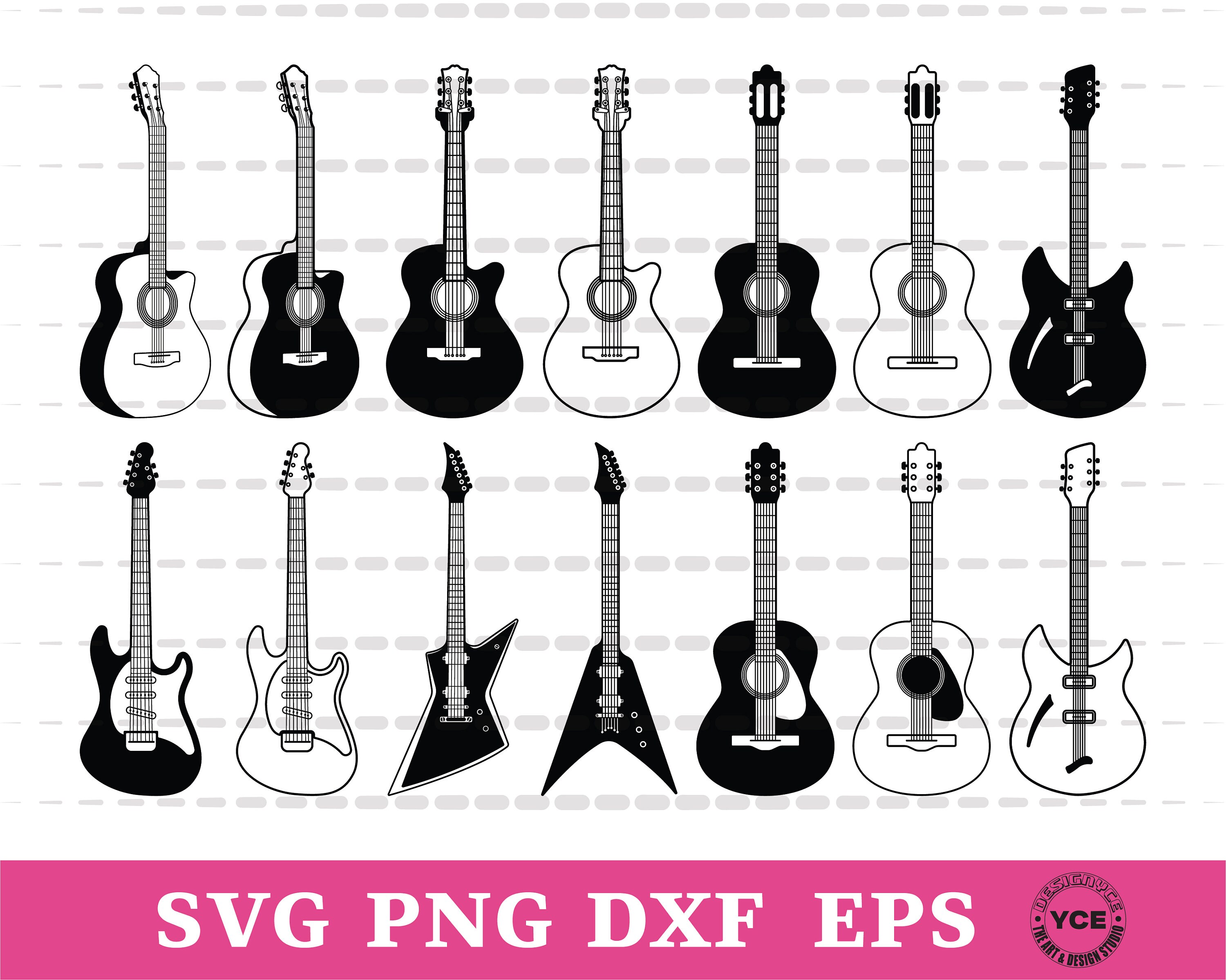 Guitar SVG, Guitar Vector, Silhouette, Cricut File, Clipart, Cuttable ...