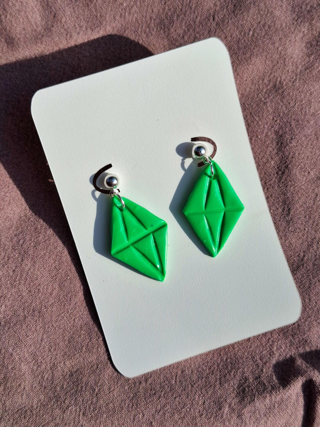Green Sims Plumbob Polymer Clay Earrings, Gamer Jewelry, Handmade Green ...