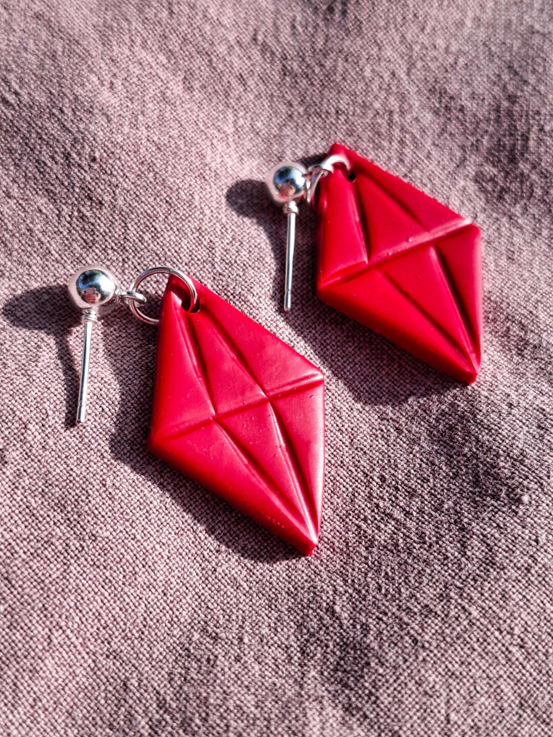 Red Sims Plumbob Polymer Clay Earrings, Gamer Jewelry, Handmade Red ...