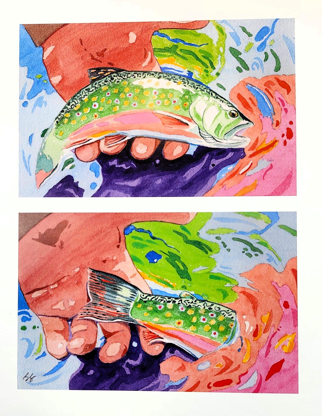 Catch and Release Abstract Watercolor Art Print 11X14 Fly Fishing Gift ...