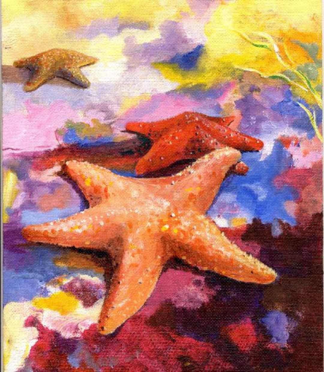 Starfish in LOVE Painting... Colorful 8X10 Ocean Beach House - Etsy