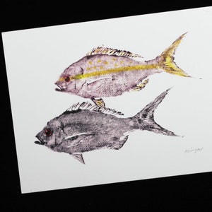 GYOTAKU Yellowtail Snapper Fish Rubbing New Art Print Beach House Decor ...