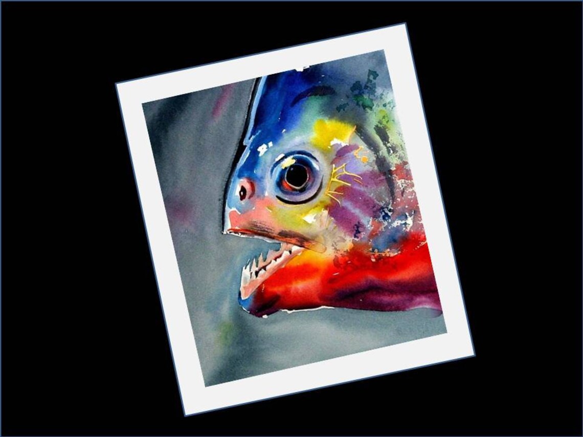 Piranha Head Razor Sharp Teeth Tropical Fish Watercolor 8 X 10 Art ...