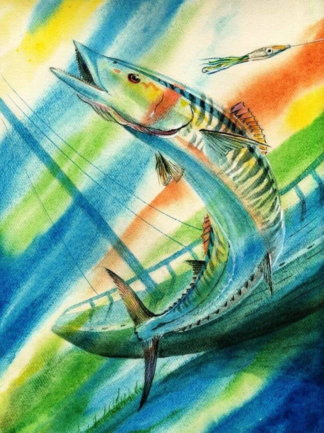 Wahoo Fish Watercolor Painting Art Print Fisherman Gift Coastal Beach ...
