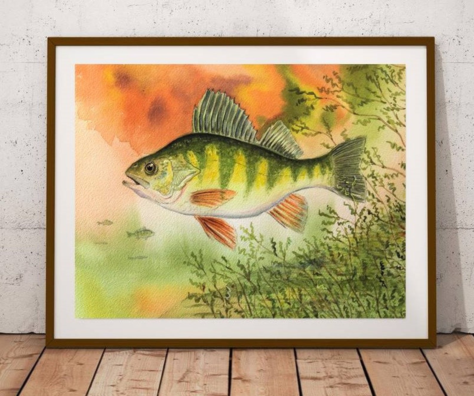 Yellow Perch Fish Vegetation Watercolor Painting 11"x14" Art Print ...
