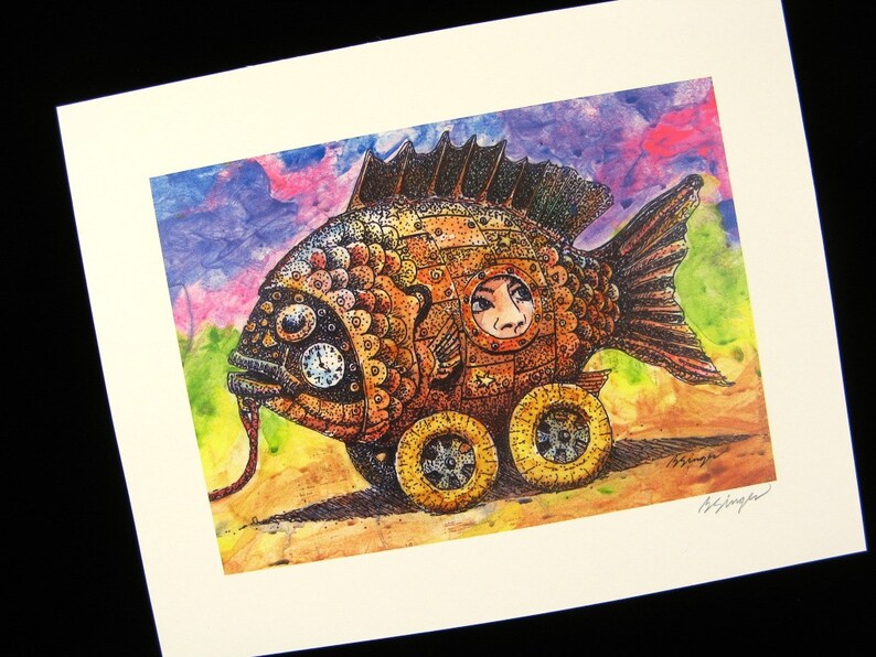 Pull Toy Fish Watercolor 8X10 Cottage Decor Funny Bluegill Art Print ...