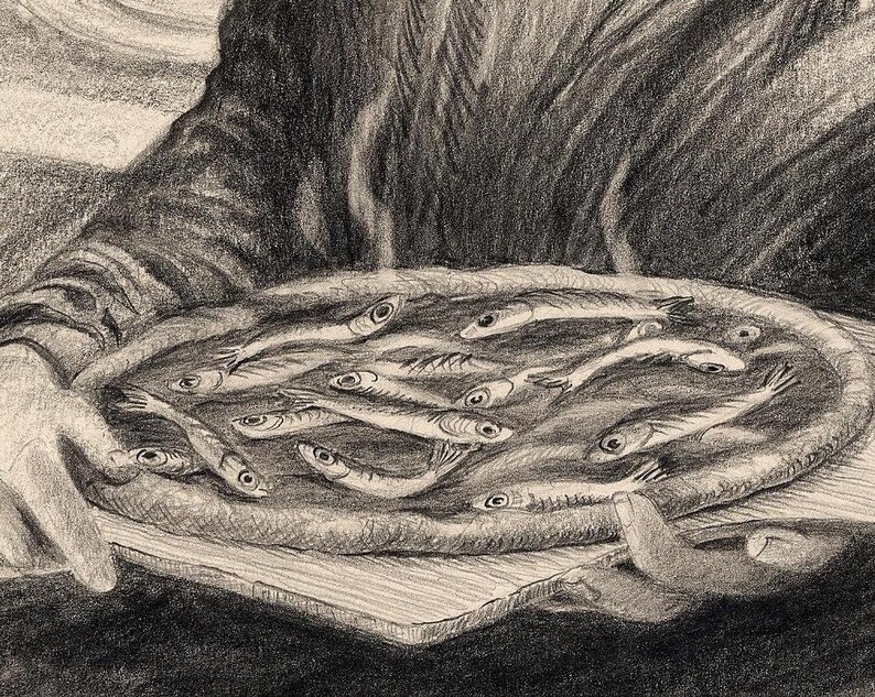 Minnow Lisa 8x10 Funny Pencil Drawing Anchovy Fish Art Print | Etsy