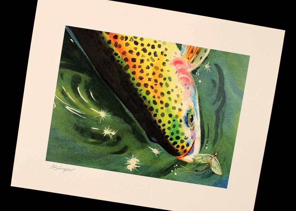 Rainbow Trout and Mayfly Watercolor Fish Art 8X10 Art Print - Etsy