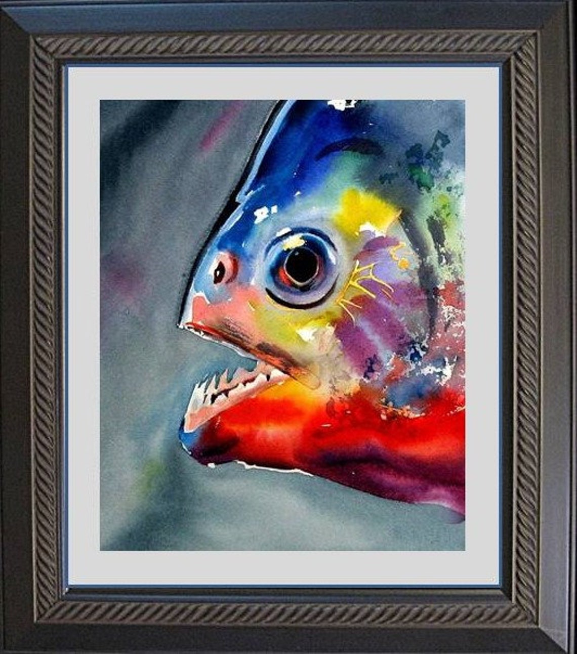 Piranha Head Razor Sharp Teeth Tropical Fish Watercolor 8 X 10 Art ...