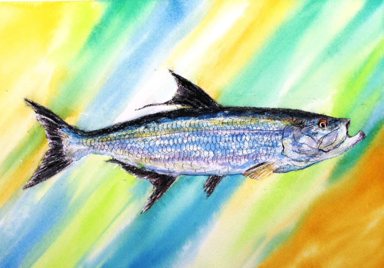 ORIGINAL Tarpon Watercolor Painting Art Fly Fisherman Gift - Etsy