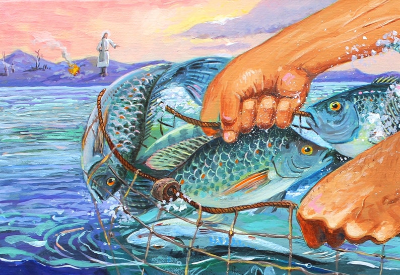 The Miraculous Catch of Fish Bible Miracle Painting Art Print - Etsy