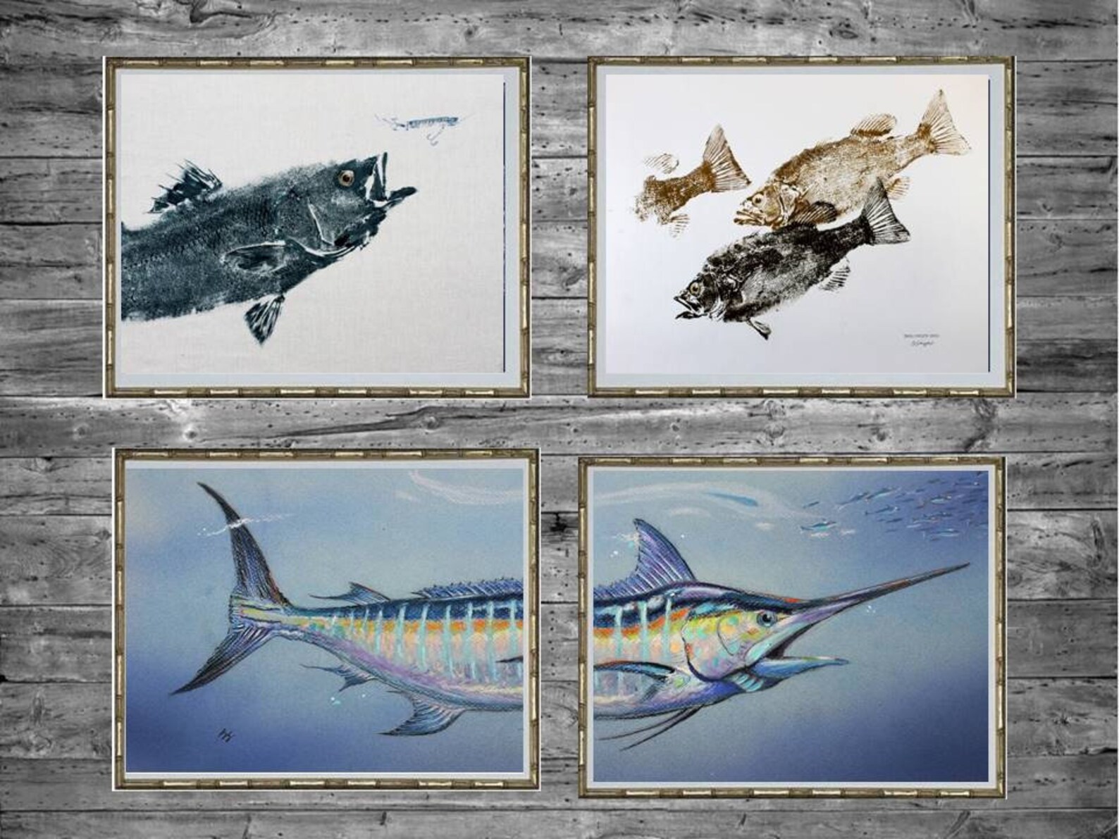 Large Size Blue Marlin Art Prints Head & Tail 11"x14" Fisherman Gift ...