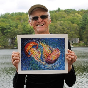 Jellyfish Painting Art Print Coastal Beach Condo Decor 11"x14" Yin ...