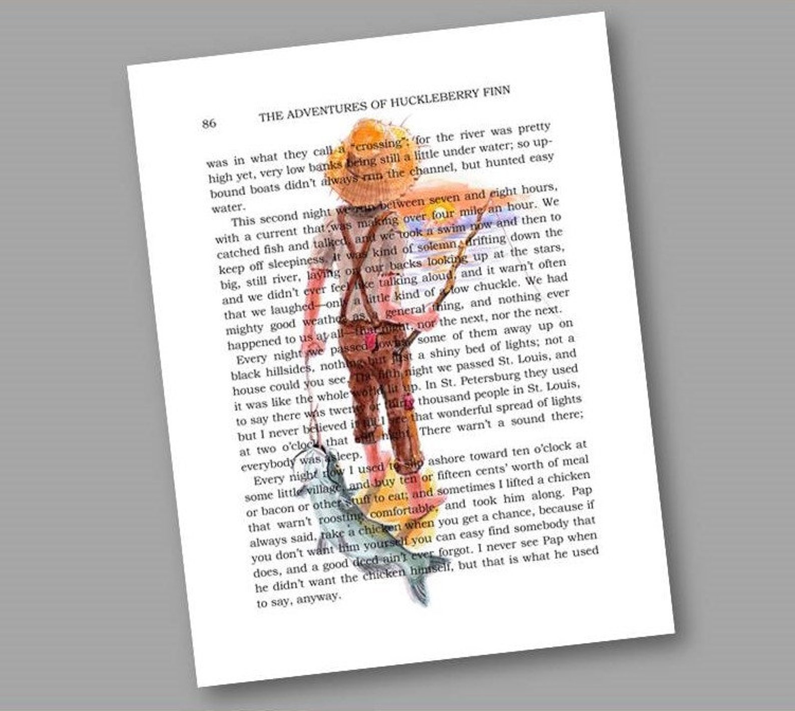 Mark Twain’s Huckleberry Finn Watercolor on Actual Page of the Classic ...