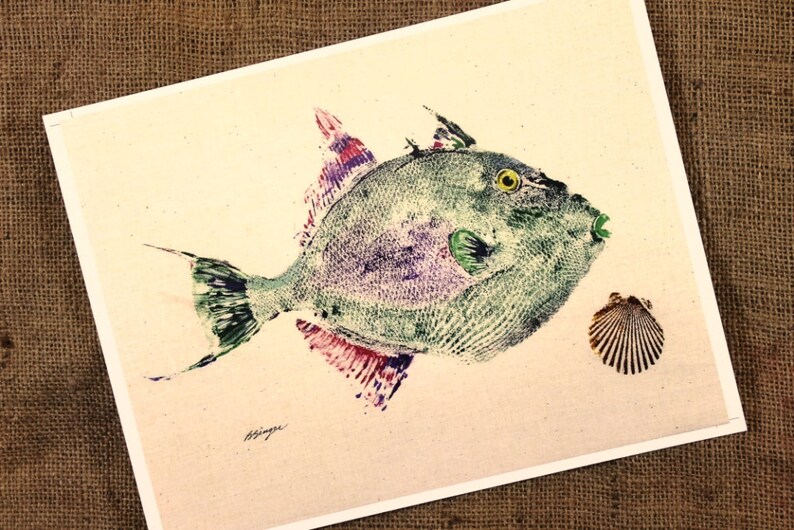 Trigger Fish With Shell Best GYOTAKU Art Print Fish Rubbing - Etsy