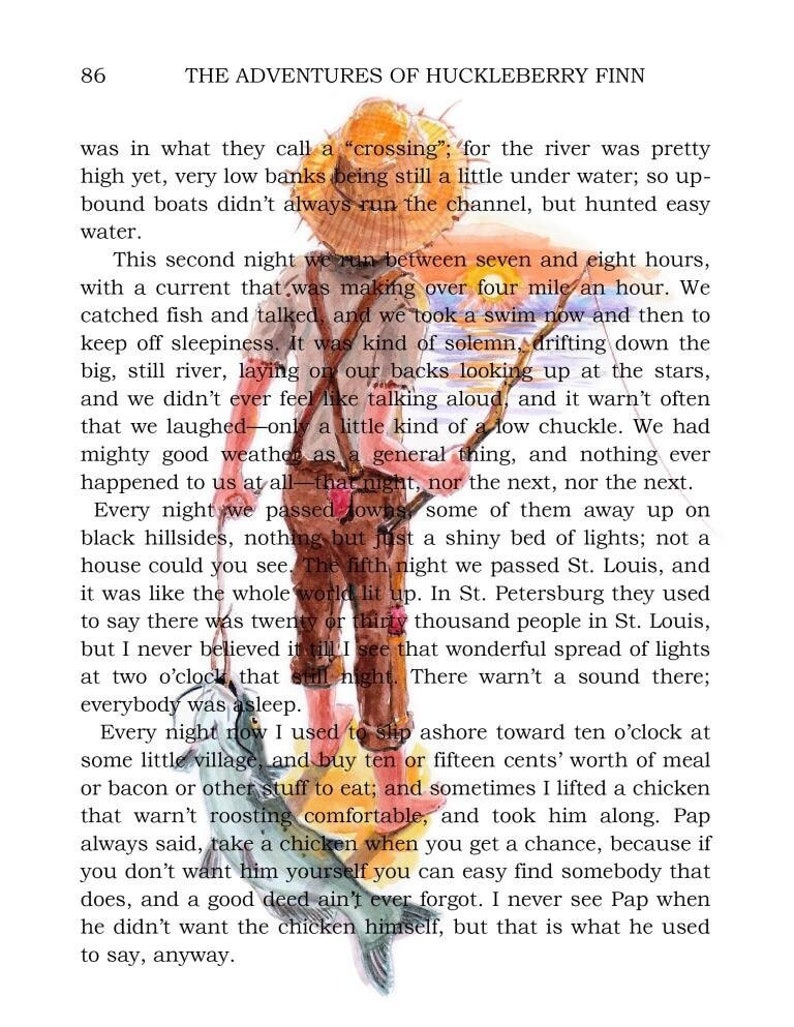 Mark Twains Huckleberry Finn Watercolor on Actual Page of the - Etsy