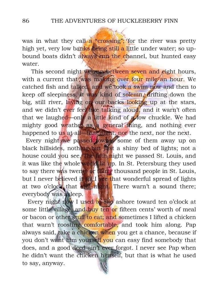 Mark Twain’s Huckleberry Finn Watercolor on Actual Page of the Classic ...