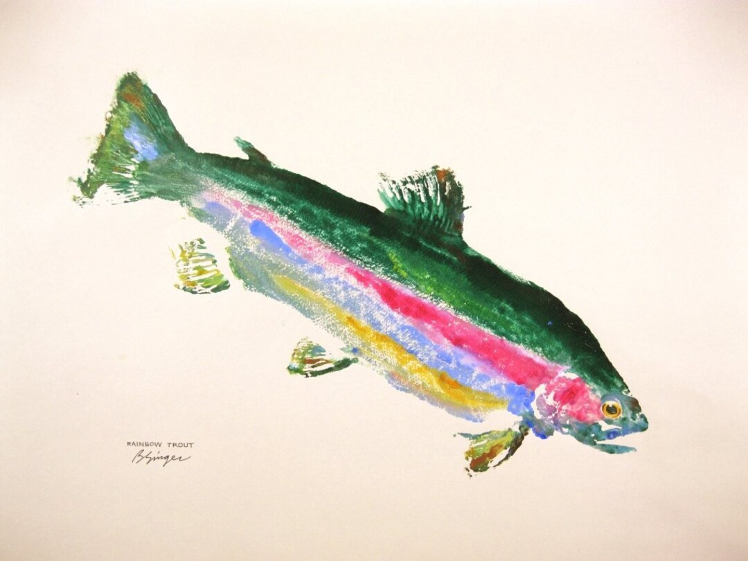 GYOTAKU Fish Rubbing Colorful Rainbow Trout 8.5 X 11 or 11 X 14 Quality ...