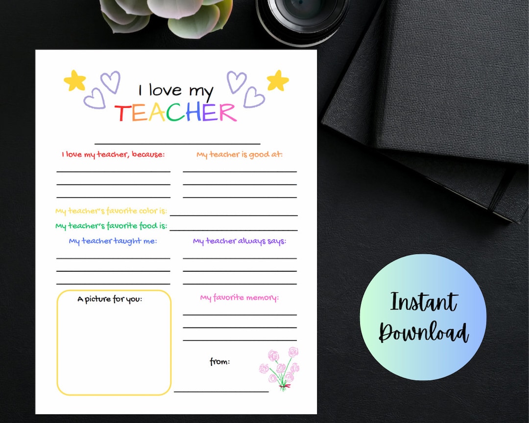 Teacher Appreciation Printable, I Love My Teacher Thank You, Teacher ...