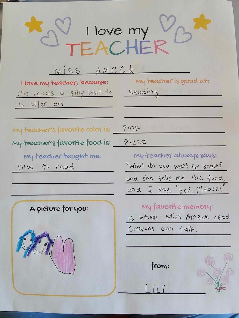 Teacher Appreciation Printable, I Love My Teacher Thank You, Teacher ...