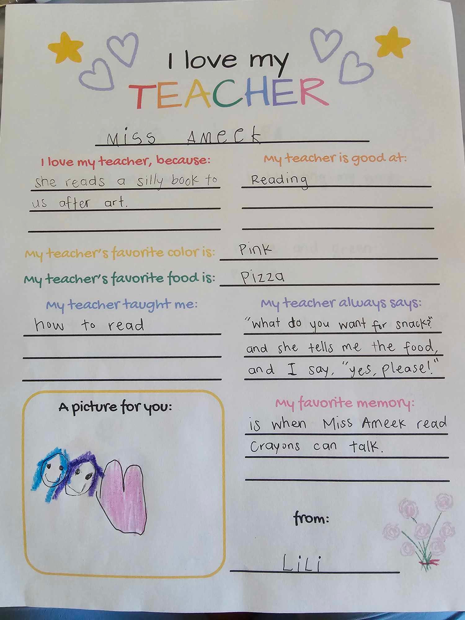 Teacher Appreciation Printable, I Love My Teacher Thank You, Teacher ...