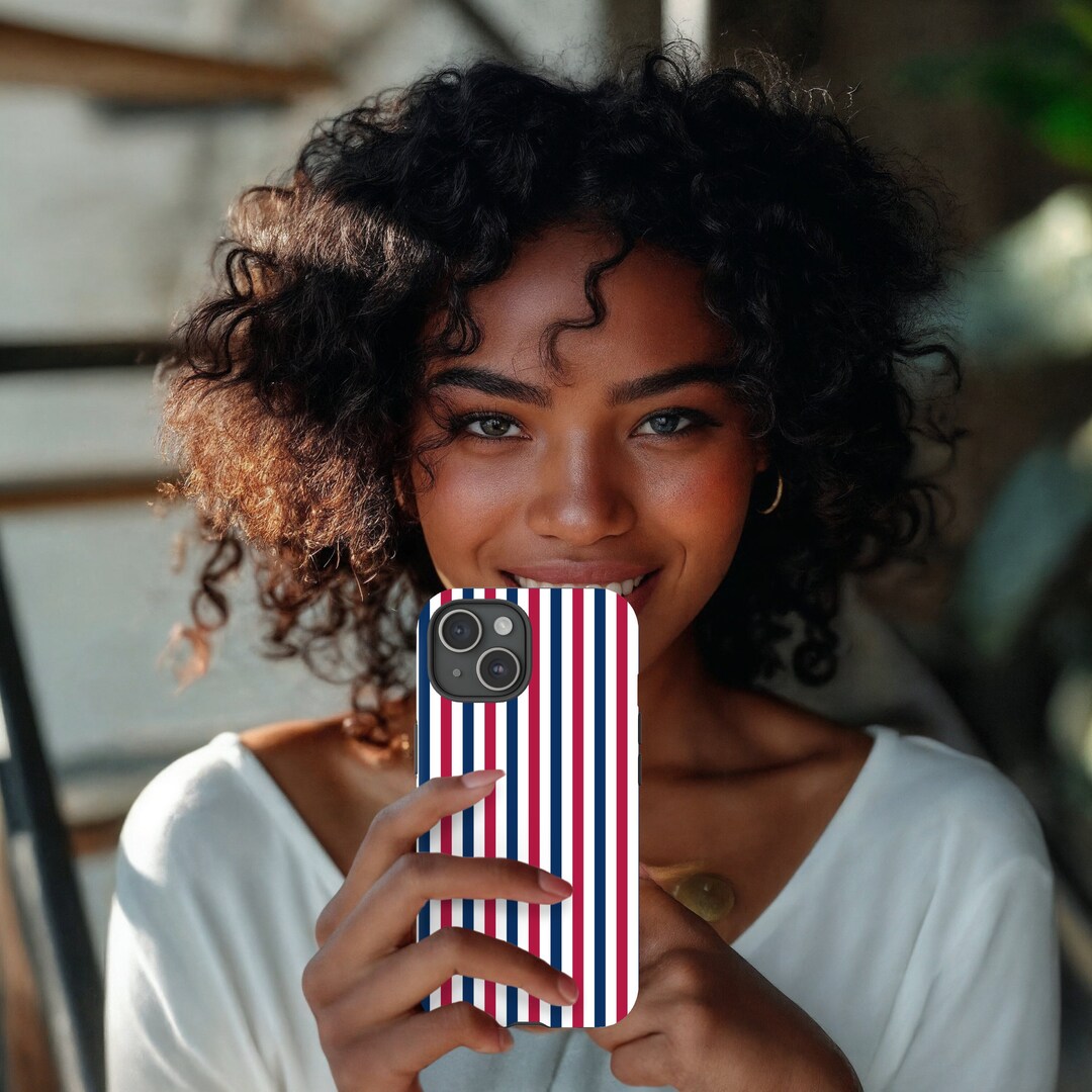 Retro Red White and Blue Stripe Phone Case, iPhone 15 14 13 12 11 X 7 ...