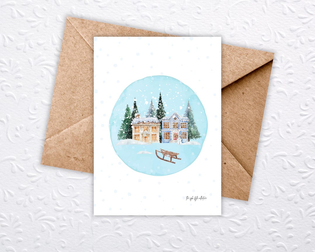 Snow Globe Christmas Card, Holiday Watercolor Winter Scenery Card ...