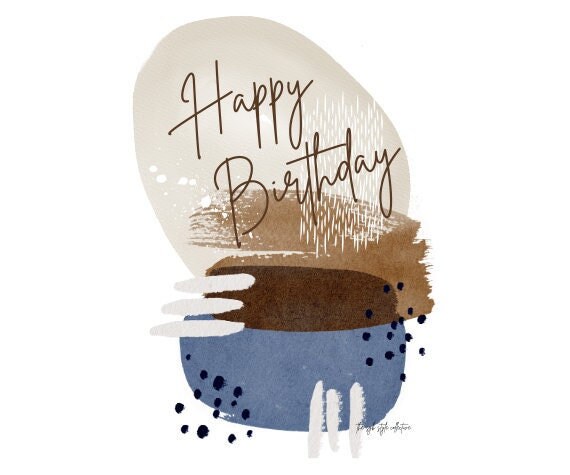 Happy Birthday, Greeting Card With Earth Tone Abstract Design, Digital ...