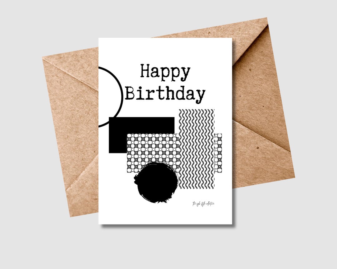 Note Cards Blank Black and White, Monochrome Birthday Card, Printable ...