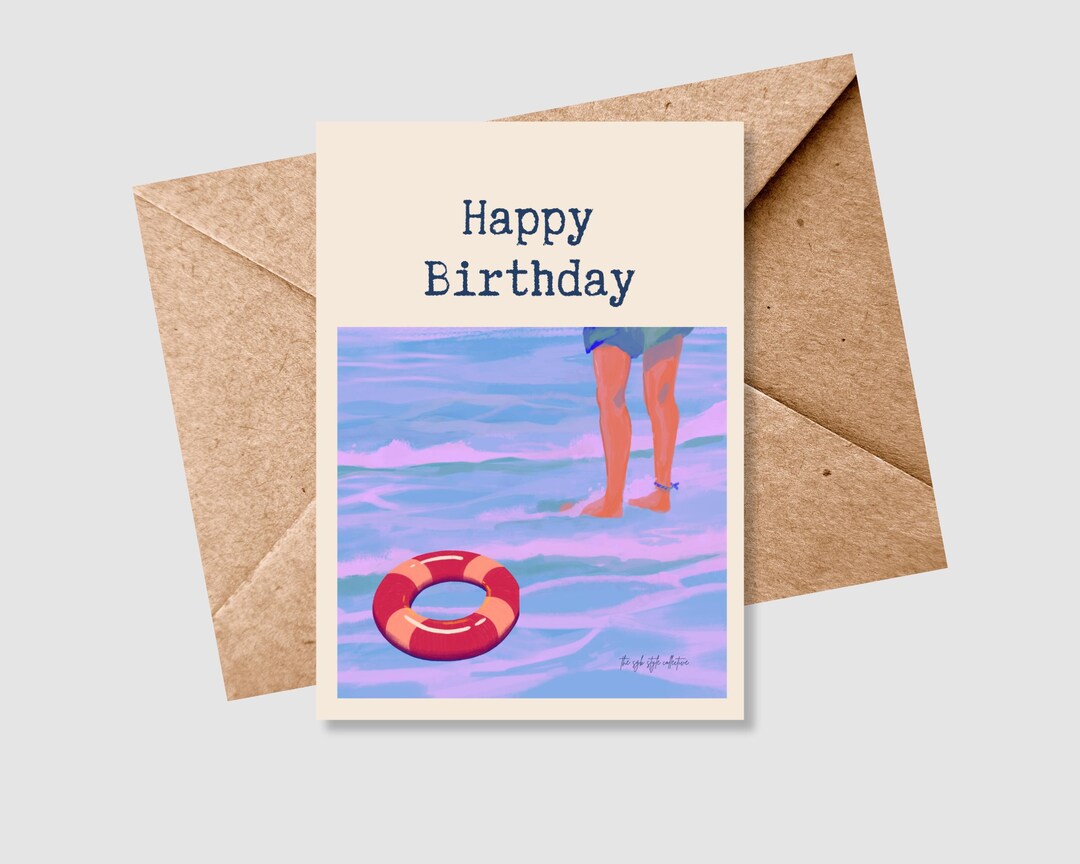 Beach Theme Birthday Card, Fun Pool Theme Birthday Card, Digital Blank ...