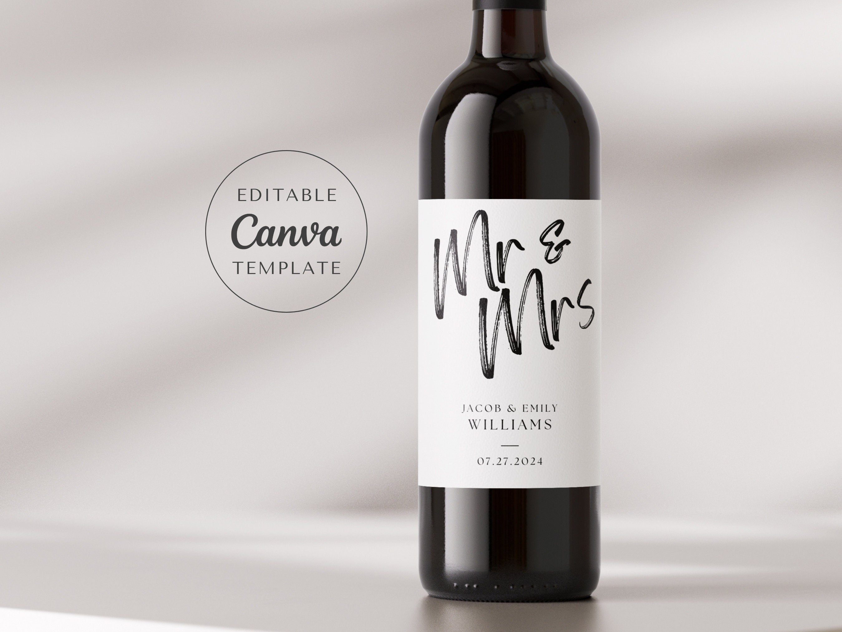 Wedding Wine Bottle Label Template Editable in Canva | Printable Mr ...