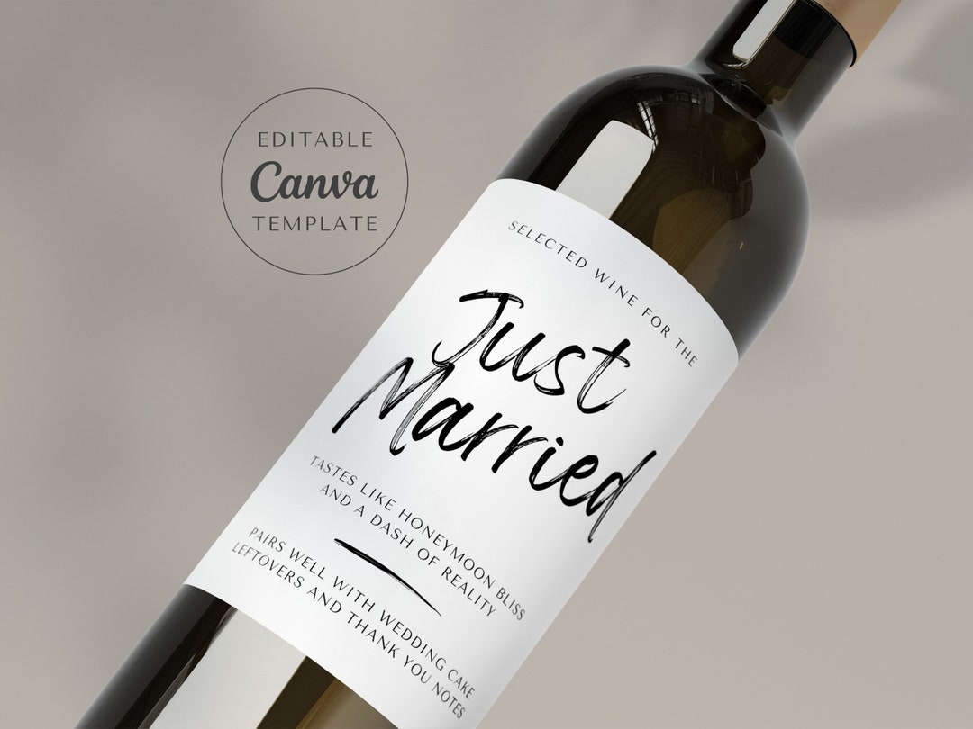 Funny Just Married Wine Bottle Label Template Editable in Canva ...