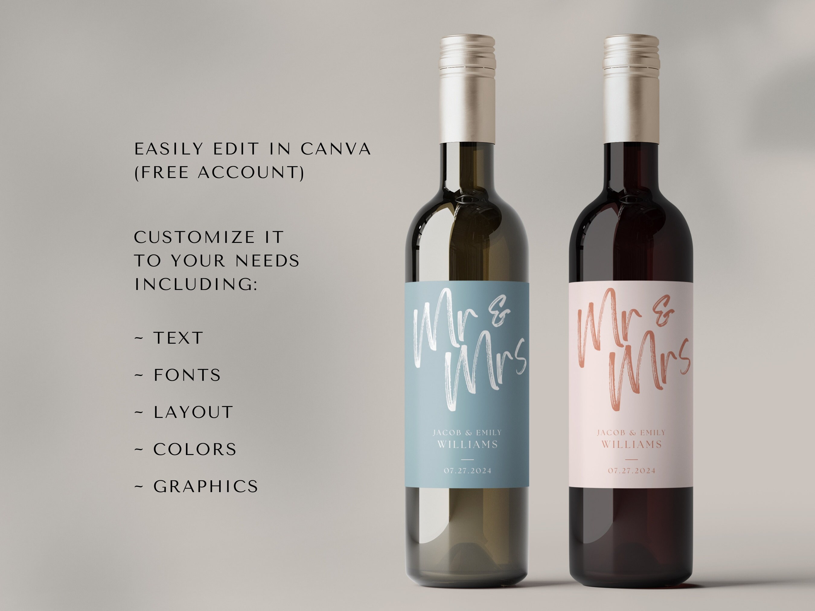 Wedding Wine Bottle Label Template Editable in Canva | Printable Mr ...
