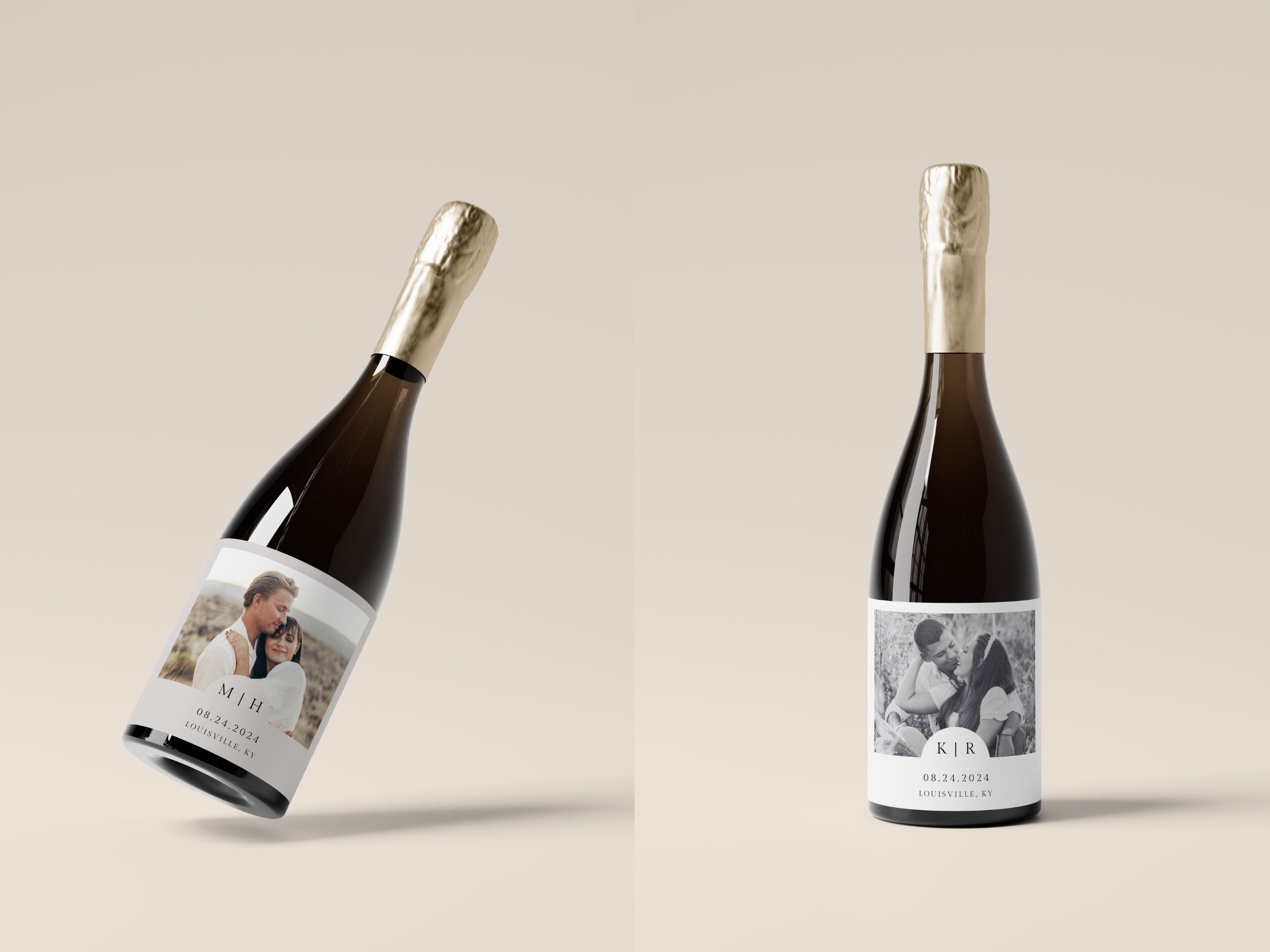 Photo Wedding Wine Label Template Editable on Canva | Custom Printable ...