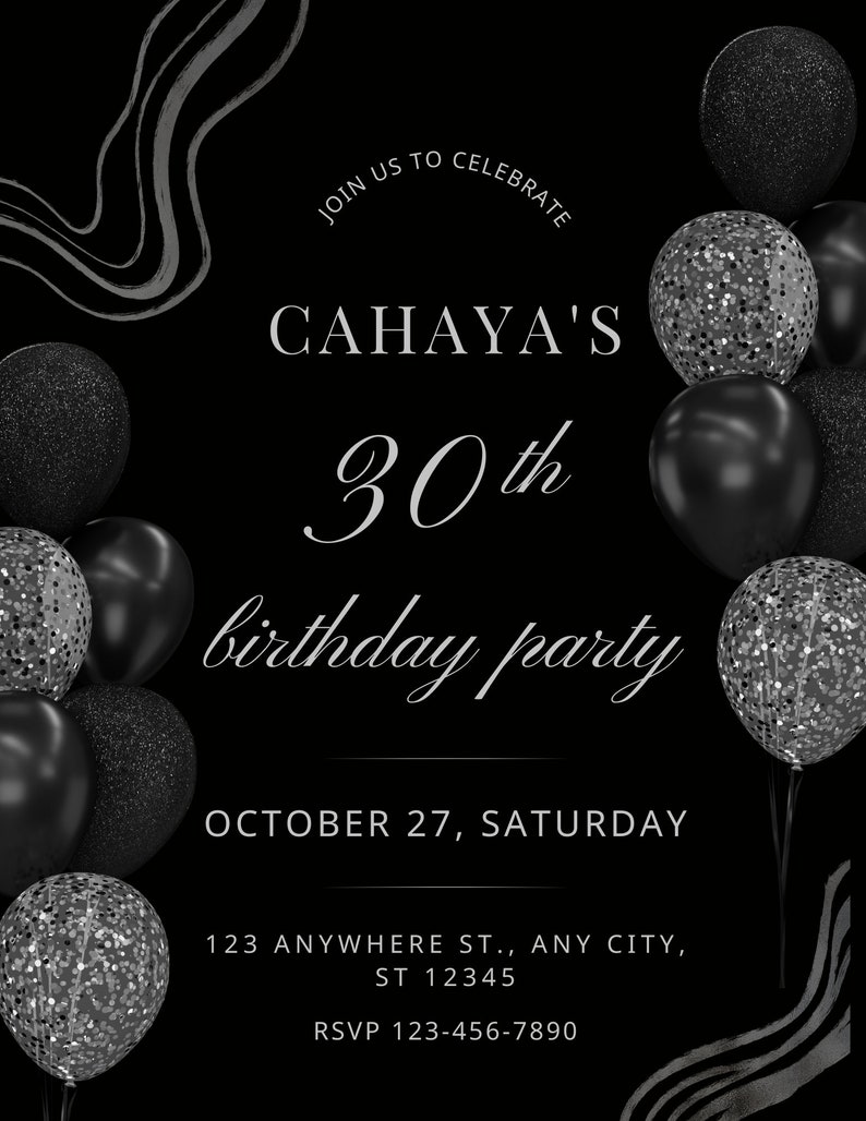 All Black Birthday Invitation - Etsy