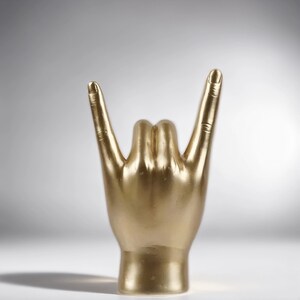 Golden Resin Rock N Roll Hand Gesture Sculpture, Black and Gold ...