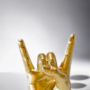 Golden Resin Rock N Roll Hand Gesture Sculpture, Black and Gold ...