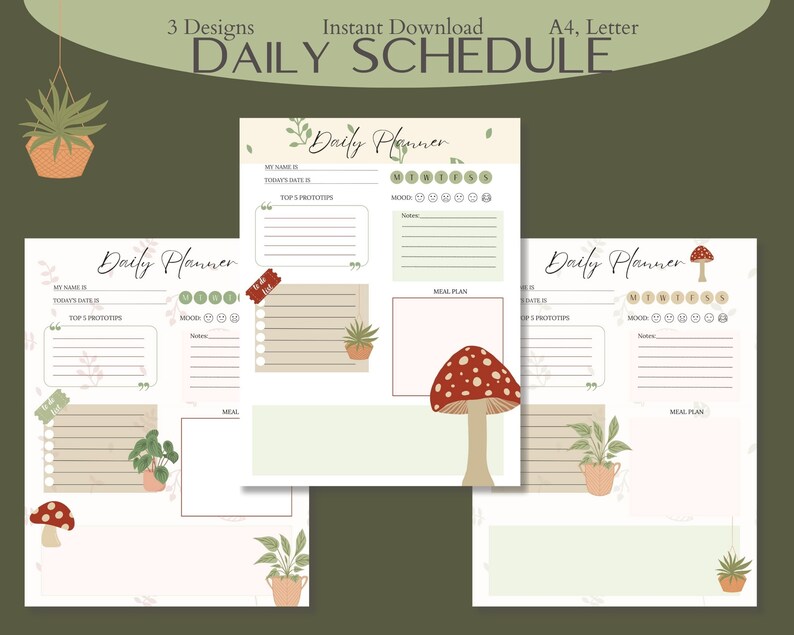 Undated Mushroom Digital Planner, Printable Calendar 2024 Daily Journal ...