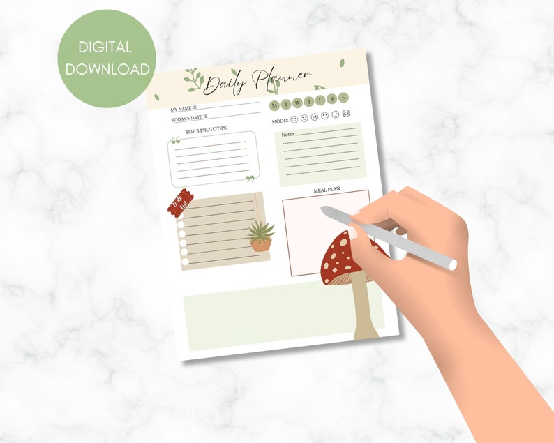 Undated Mushroom Digital Planner, Printable Calendar 2024 Daily Journal ...