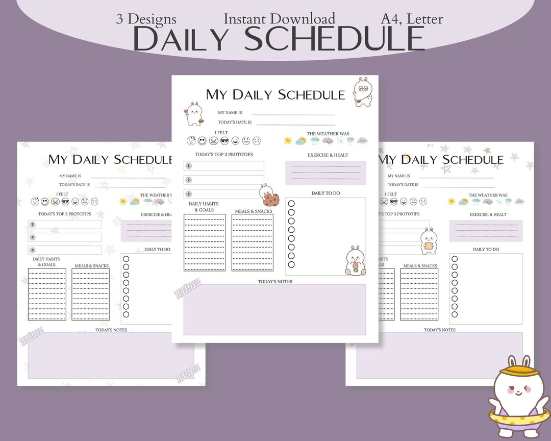 Cute Digital Daily Planner Template, Goodnotes Bunny Daily Journals ...