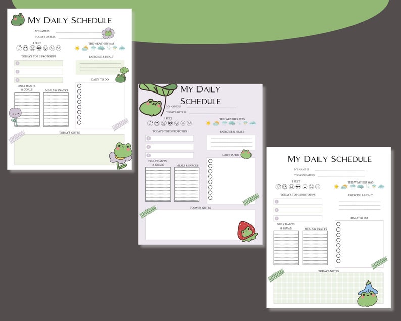 Frog Self Care Planner, Calendar Printable Fillable, Printable Course ...