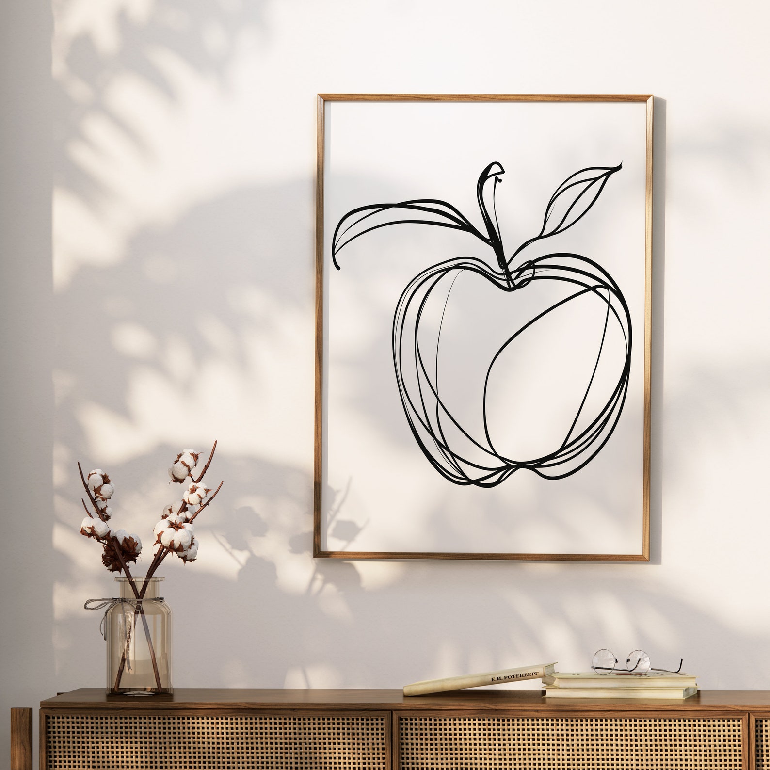 Apple Print | Single Line Art | Black and White Art | Printable Canvas ...