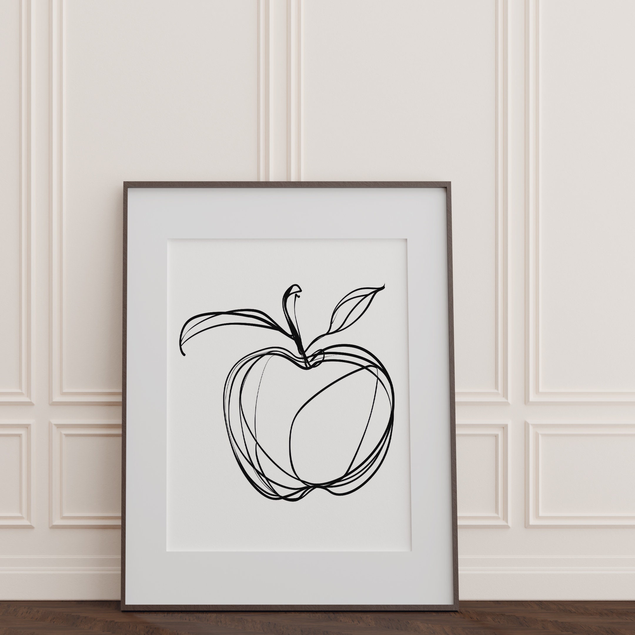 Apple Print | Single Line Art | Black and White Art | Printable Canvas ...
