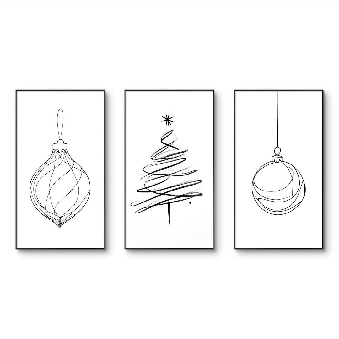 Line Art Christmas Prints | 3 Christmas Printables | Christmas Wall Art ...