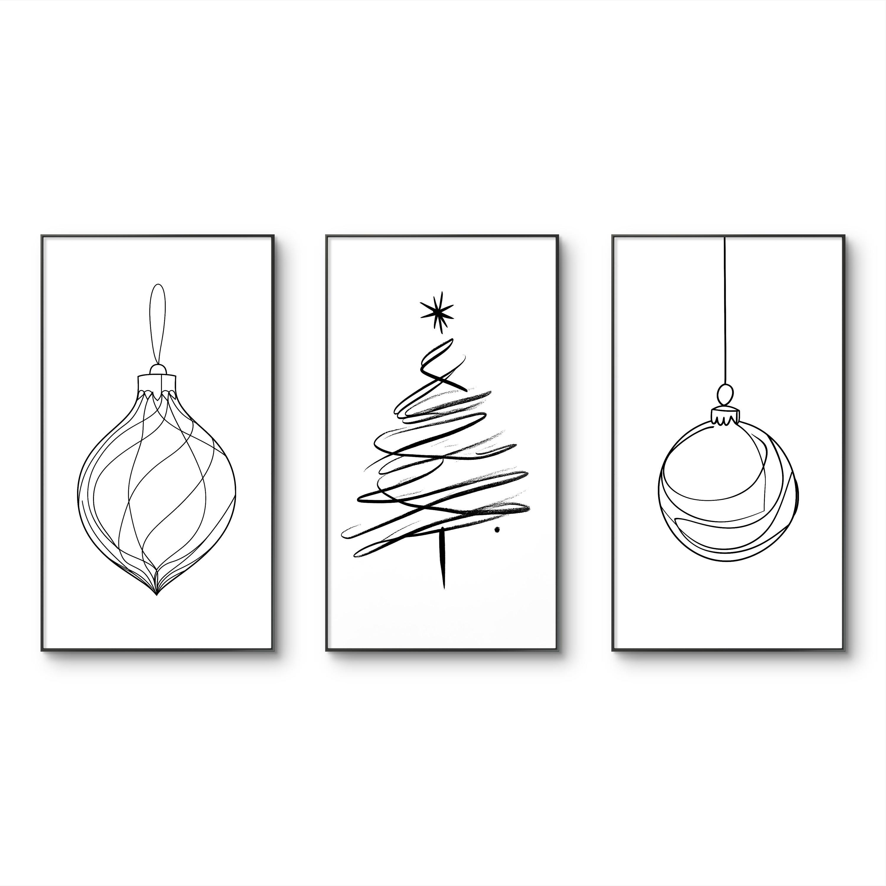 Minimalist Line Art Christmas Prints | Holiday Wall Art (digital ...
