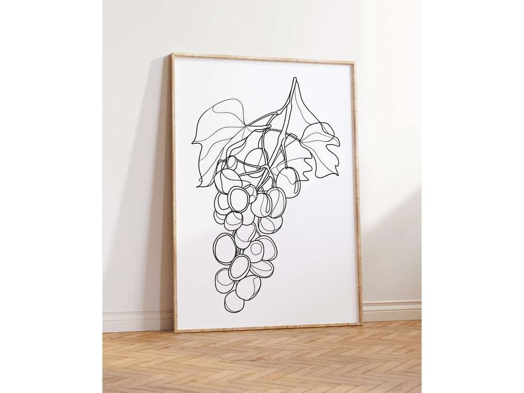 Grapes Line Art Print | Minimalist Fruit Wall Decor (digital Download ...