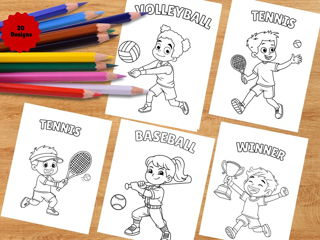 Kids Sports Coloring Pages Printable, Tennis, Baseball, Volleyball ...